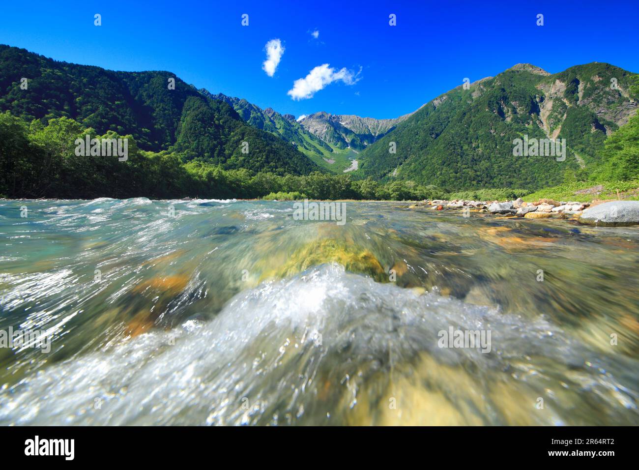 Clear stream of Azusa River and Hotaka mountain peaks Stock Photo - Alamy