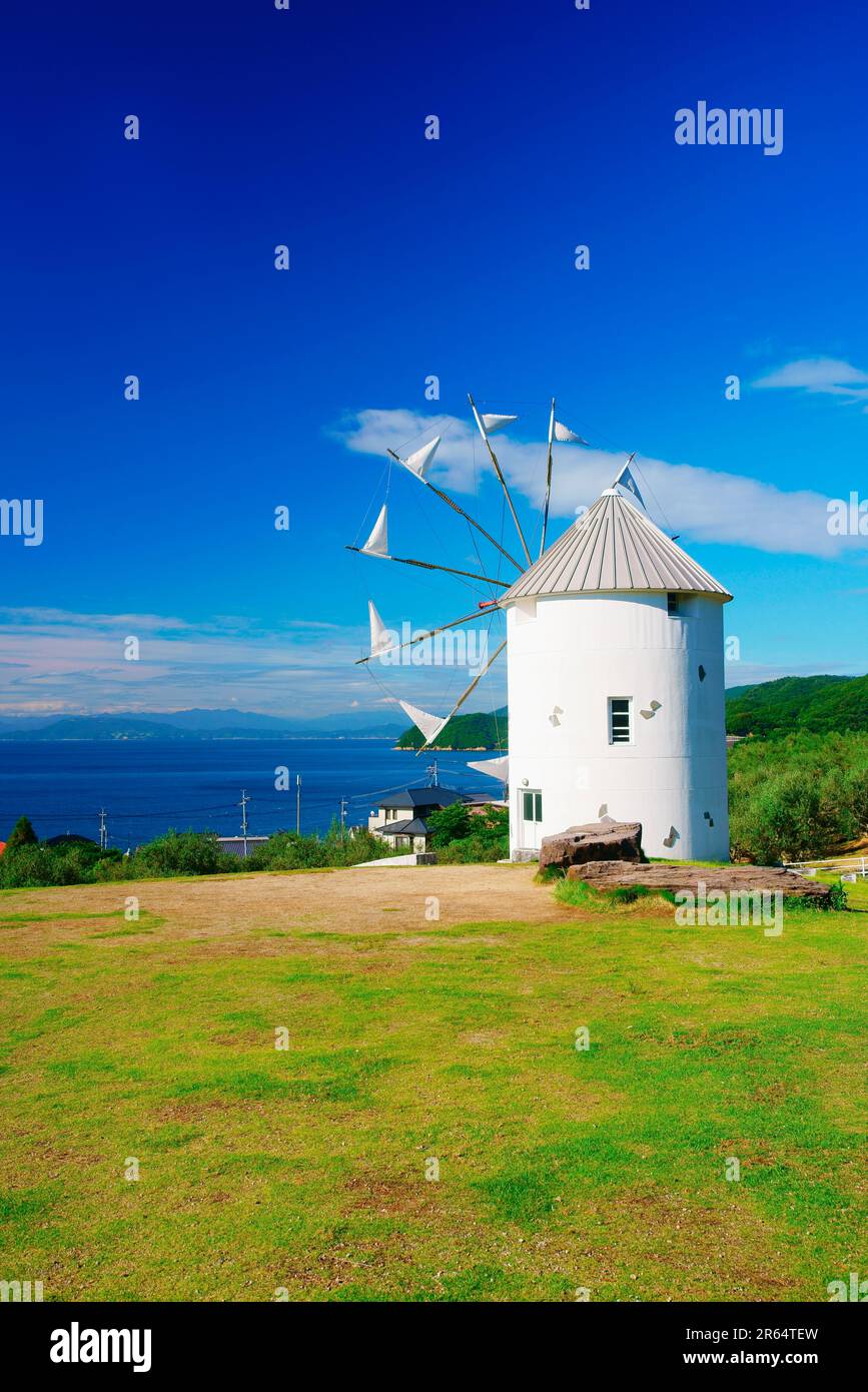 Olive Park Square, Greek Windmill and Seto Inland Sea Stock Photo - Alamy