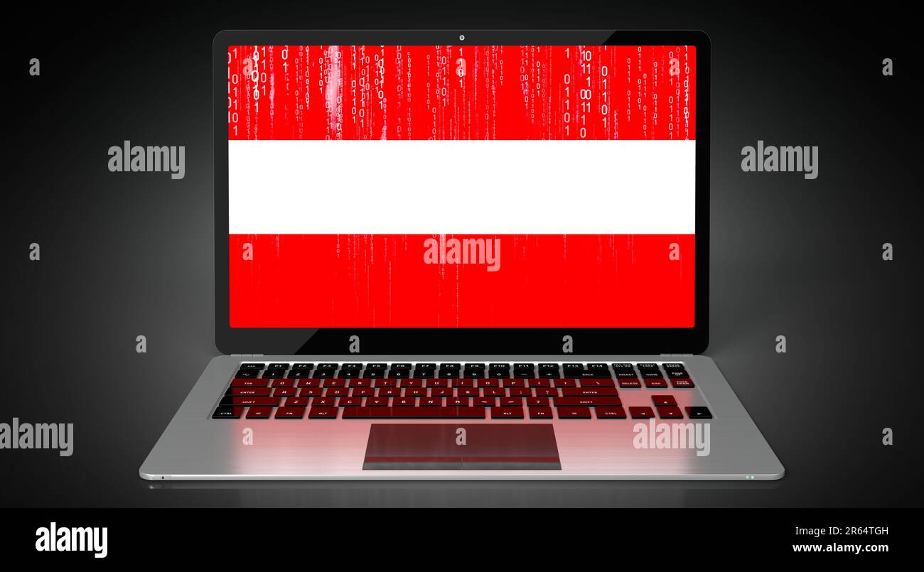 Austria - country flag and binary code on laptop screen - 3D ...