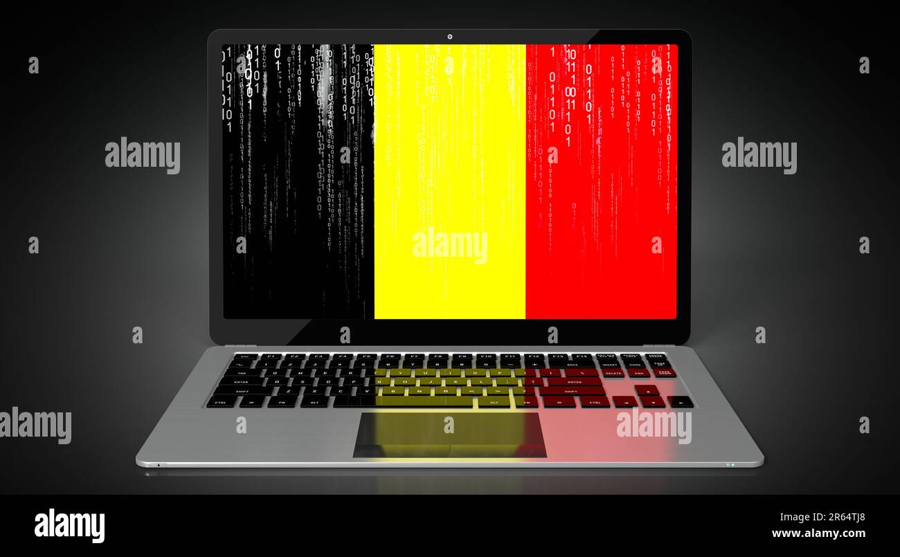 Belgium - country flag and binary code on laptop screen - 3D ...