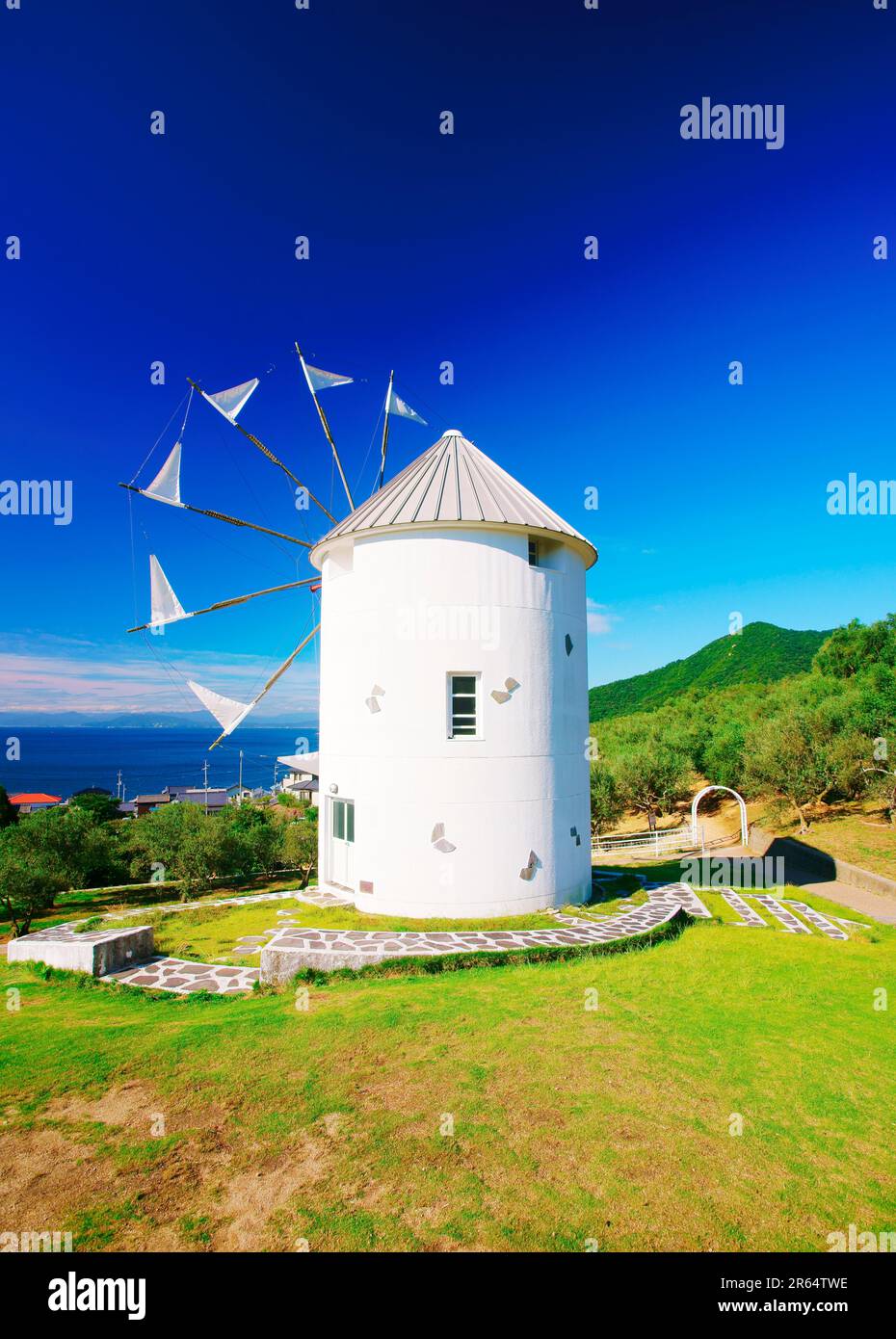 Olive Park Square, Greek Windmill and Seto Inland Sea Stock Photo - Alamy