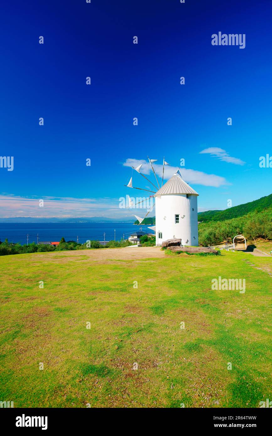 Olive Park Square, Greek Windmill and Seto Inland Sea Stock Photo - Alamy