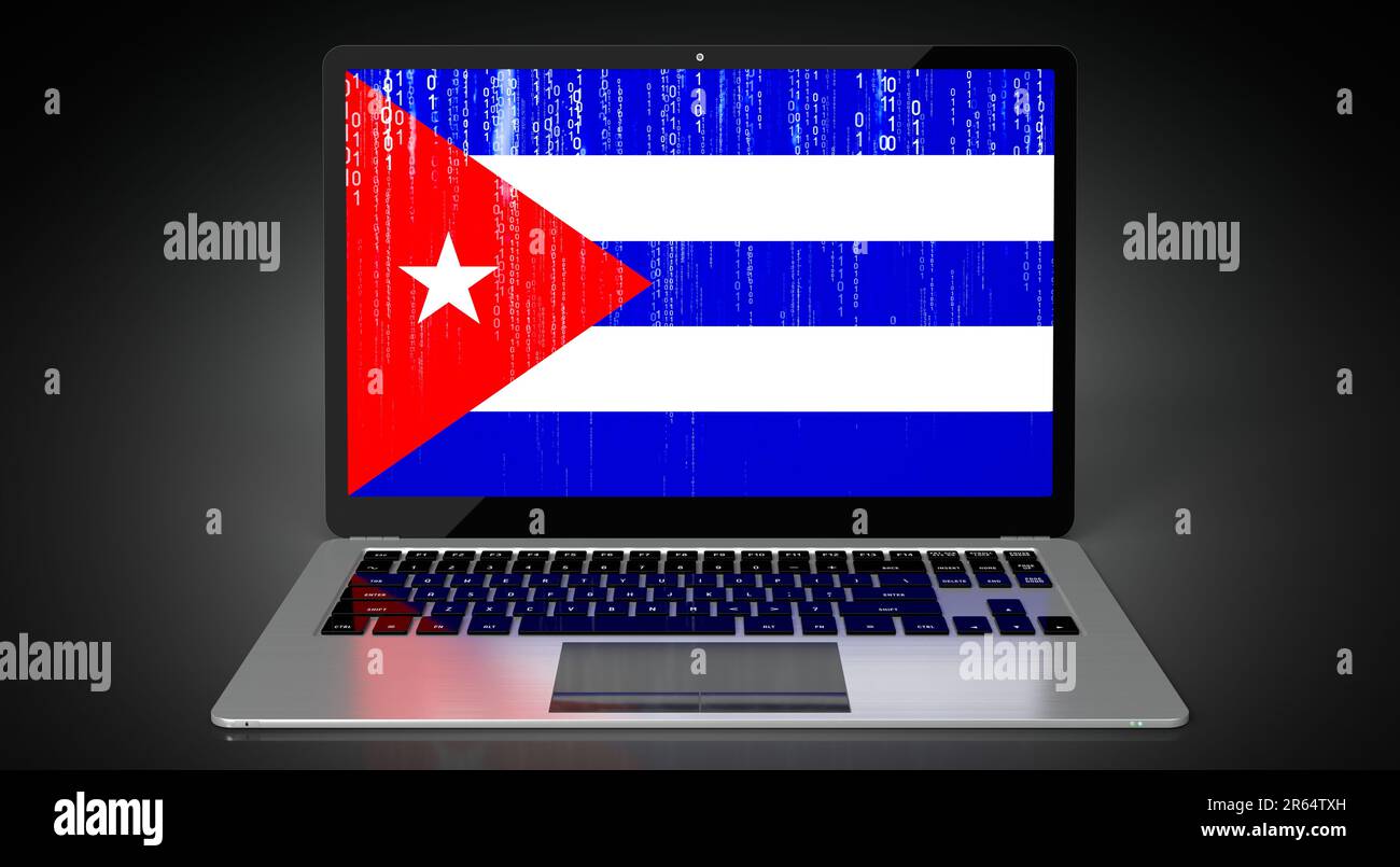 Cuba - country flag and binary code on laptop screen - 3D illustration ...