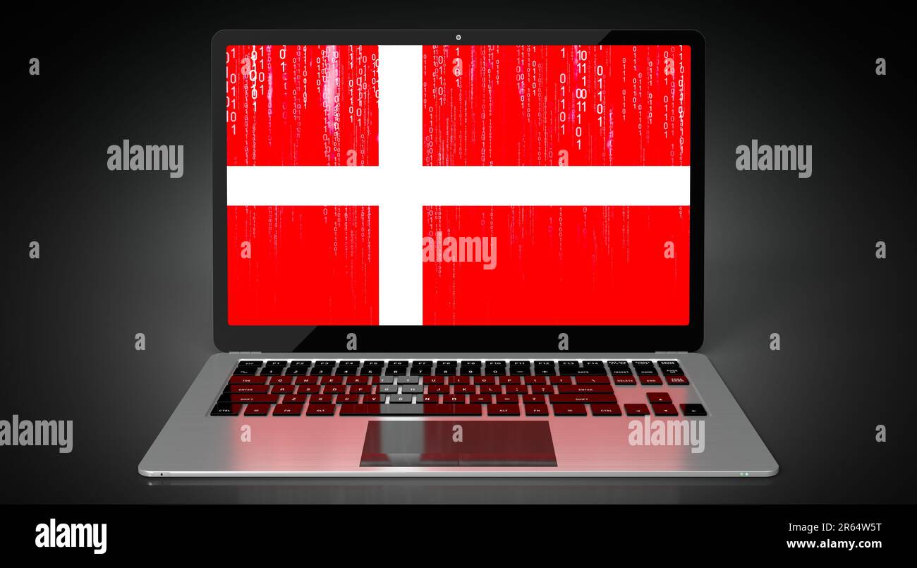 Denmark - country flag and binary code on laptop screen - 3D ...