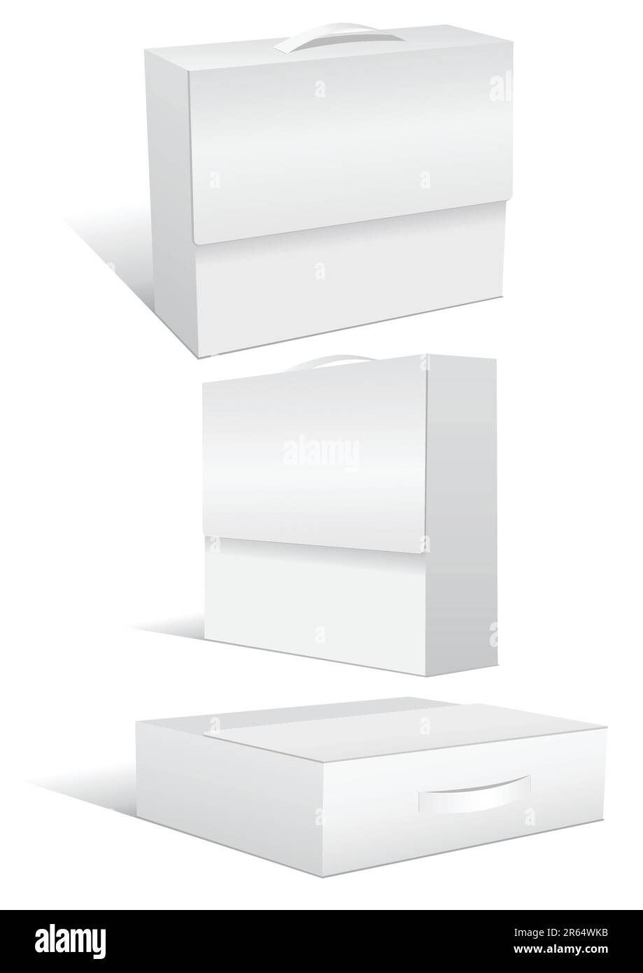 Vector illustration set of a blank (suit)case or box in different 3D ...