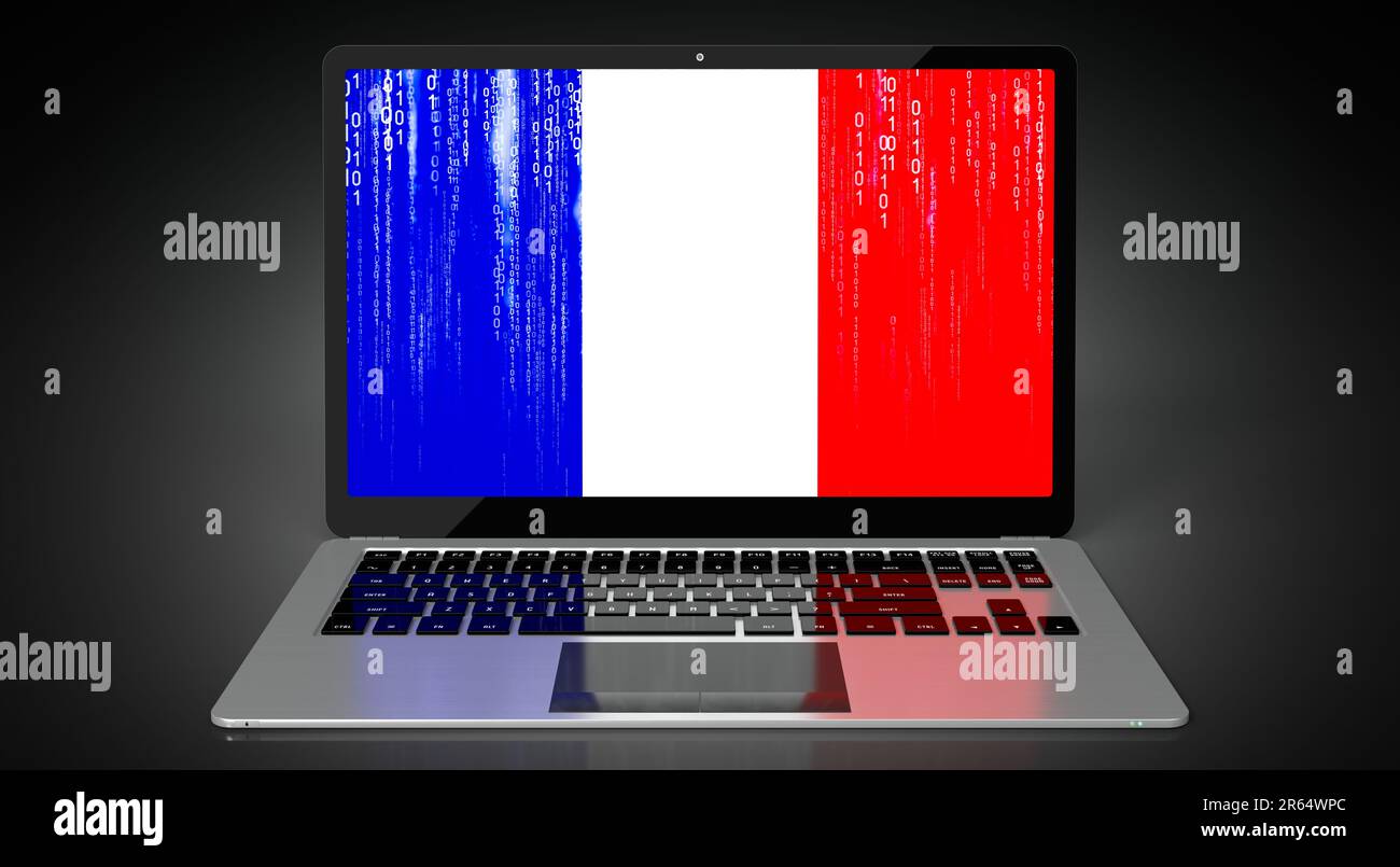 France - country flag and binary code on laptop screen - 3D ...