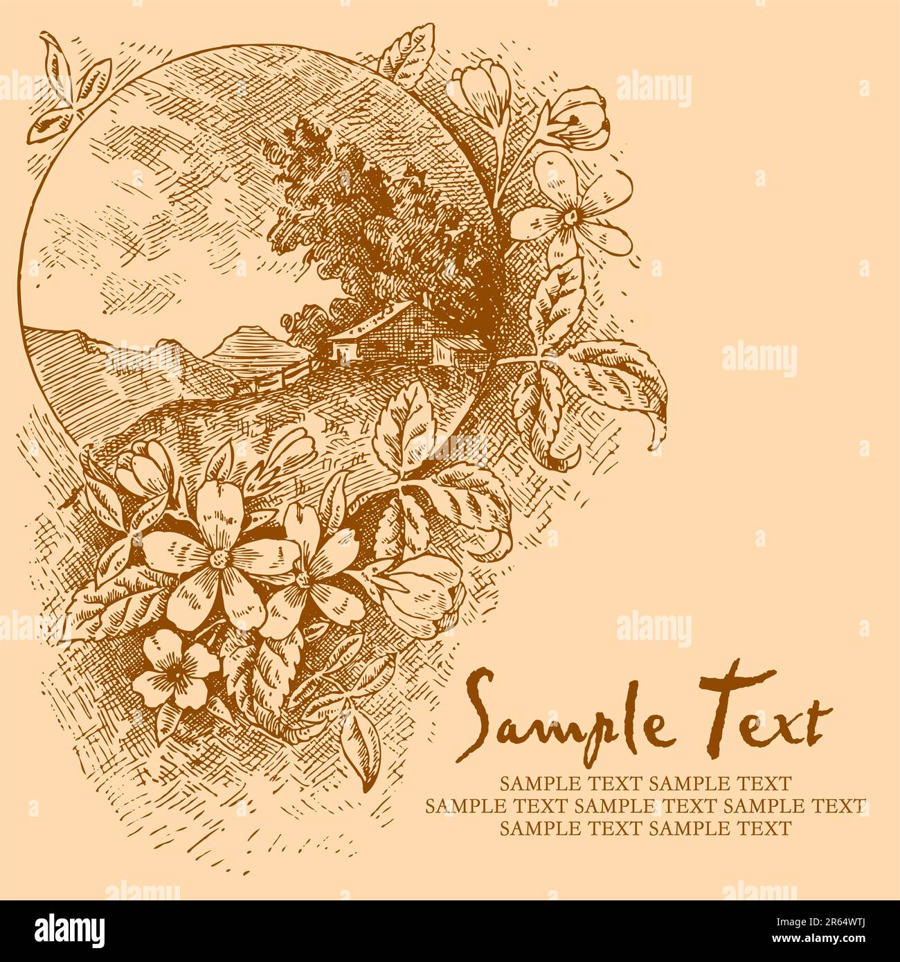 vintage card with antique engraving, scalable and editable vector ...