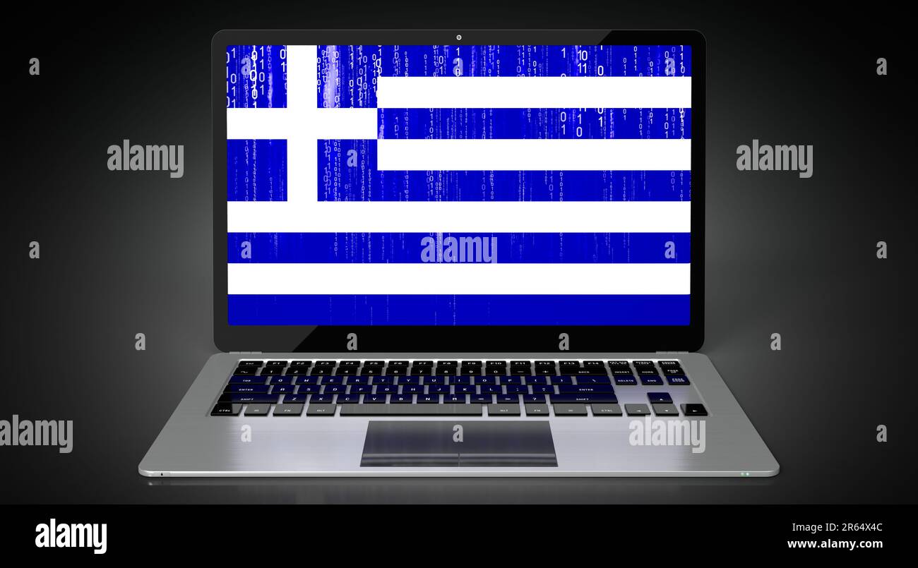 Greece - country flag and binary code on laptop screen - 3D ...