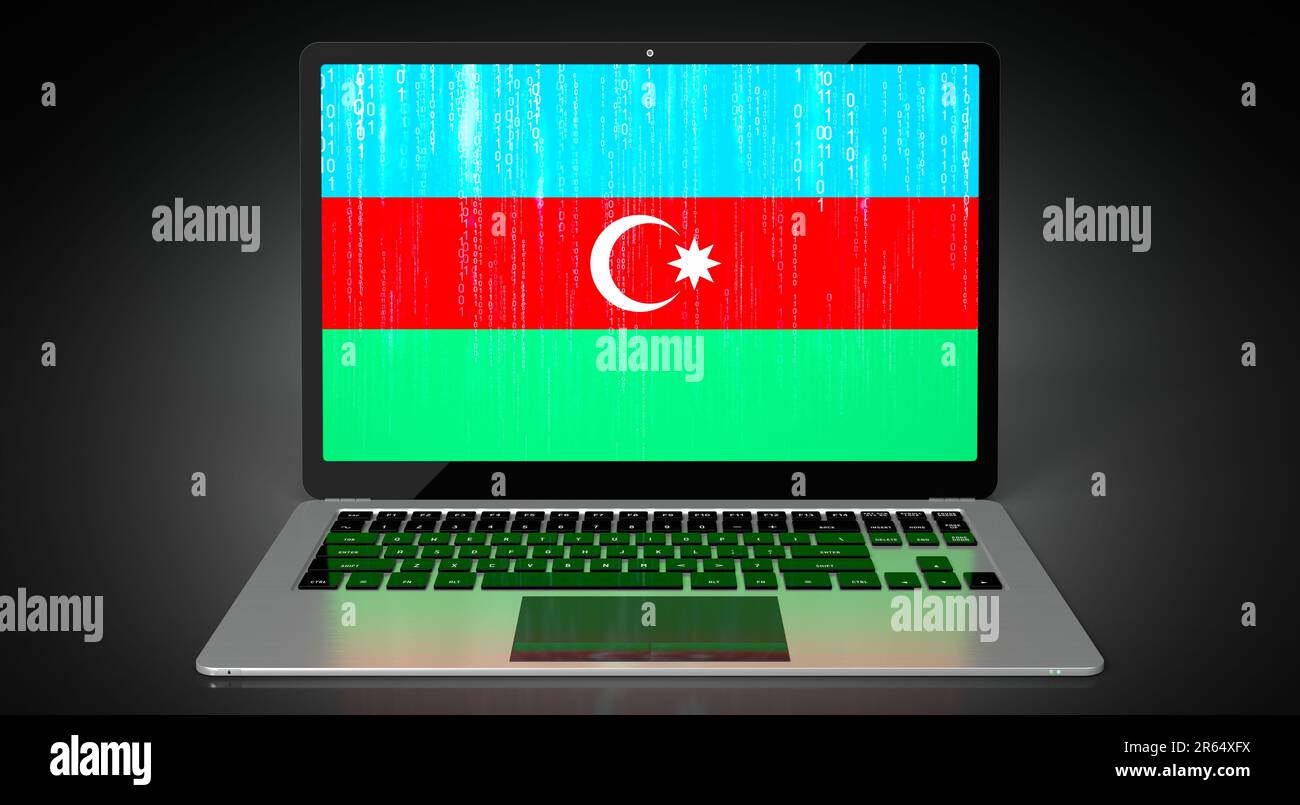 Azerbaijan - country flag and binary code on laptop screen - 3D ...