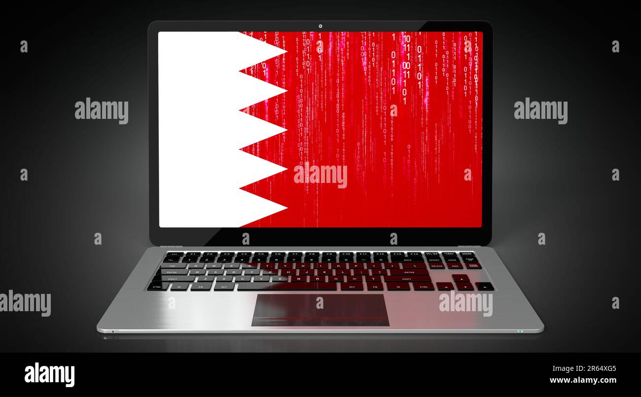 Bahrain - country flag and binary code on laptop screen - 3D ...