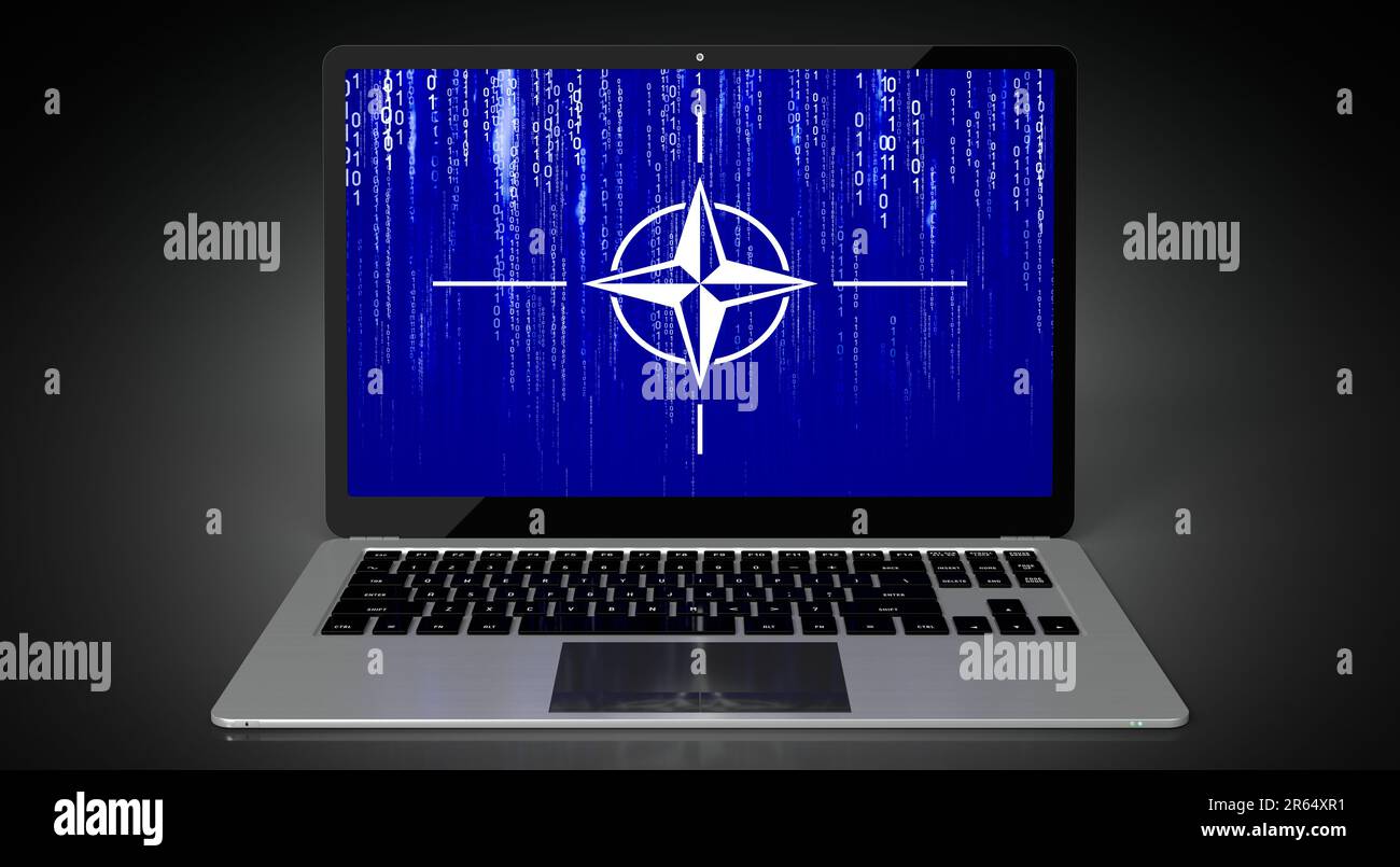 NATO - country flag and binary code on laptop screen - 3D illustration ...