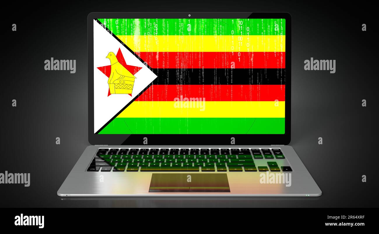 Zimbabwe - country flag and binary code on laptop screen - 3D ...