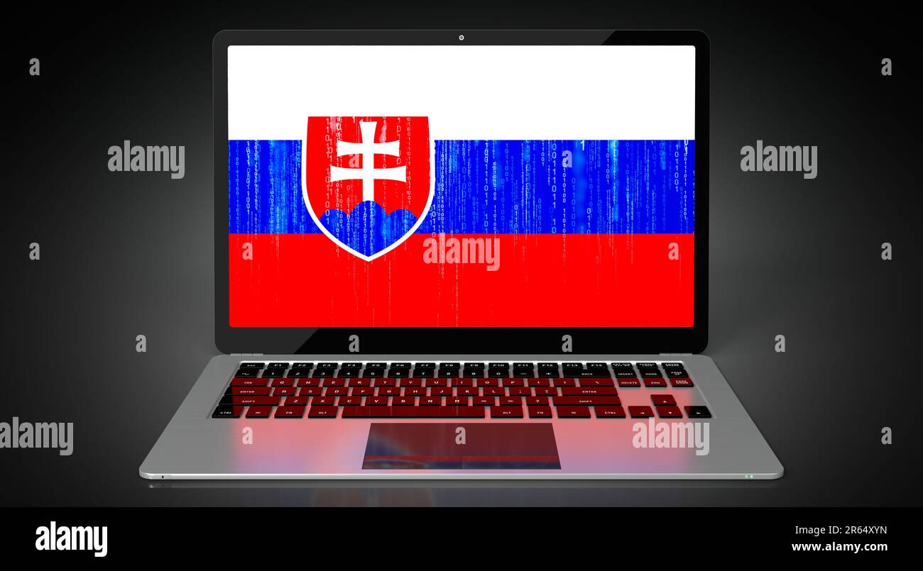 Slovakia - country flag and binary code on laptop screen - 3D ...