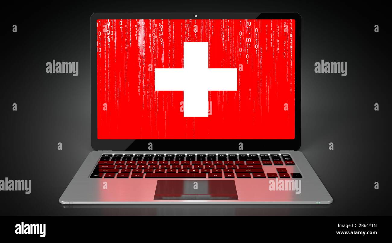 Switzerland - country flag and binary code on laptop screen - 3D ...
