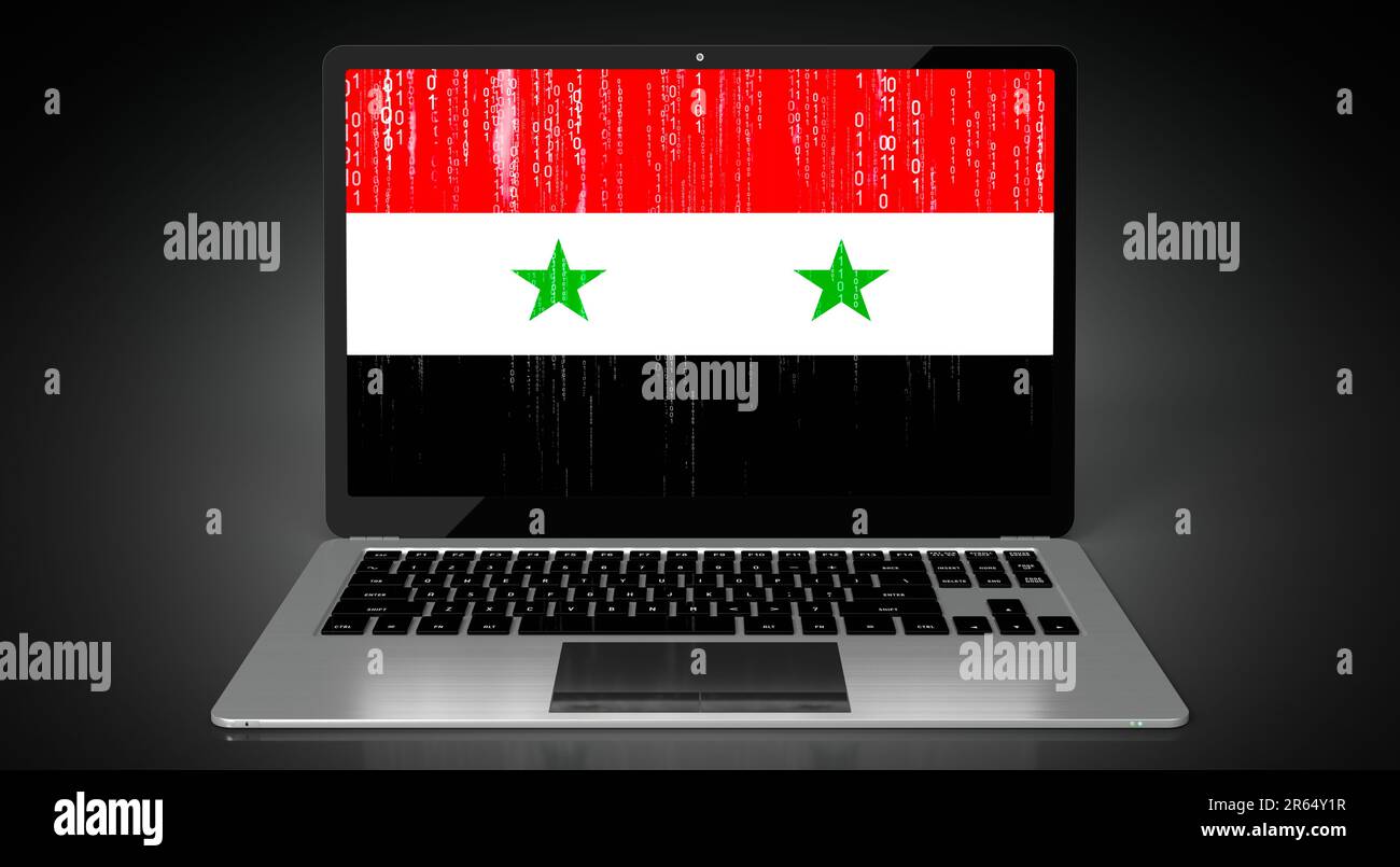 Syria - country flag and binary code on laptop screen - 3D illustration ...