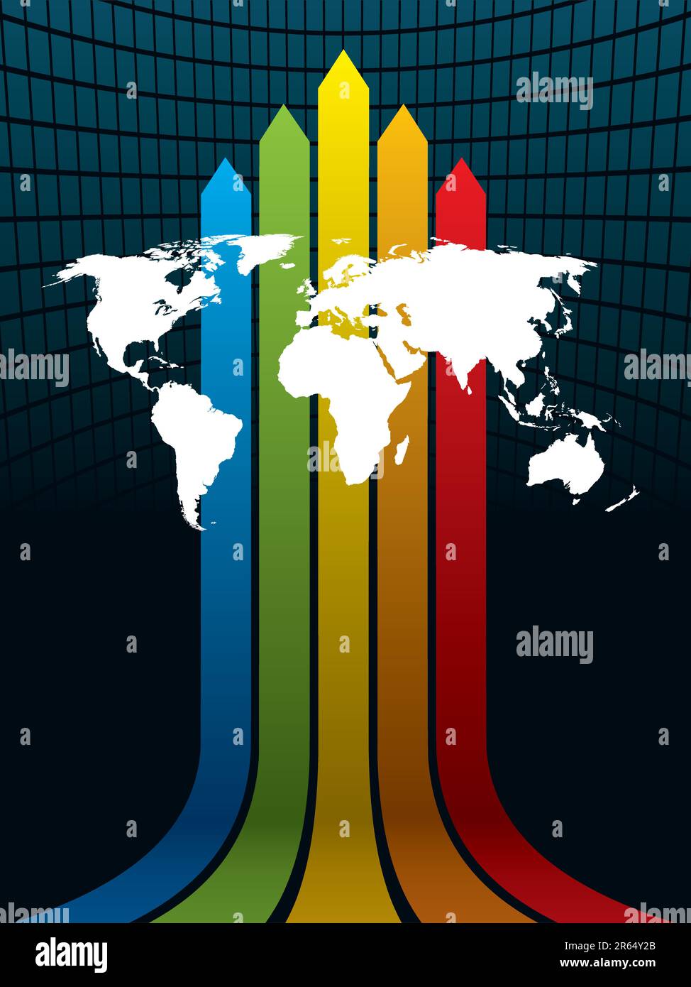 White world map on a rainbow background. The base map is from Central ...