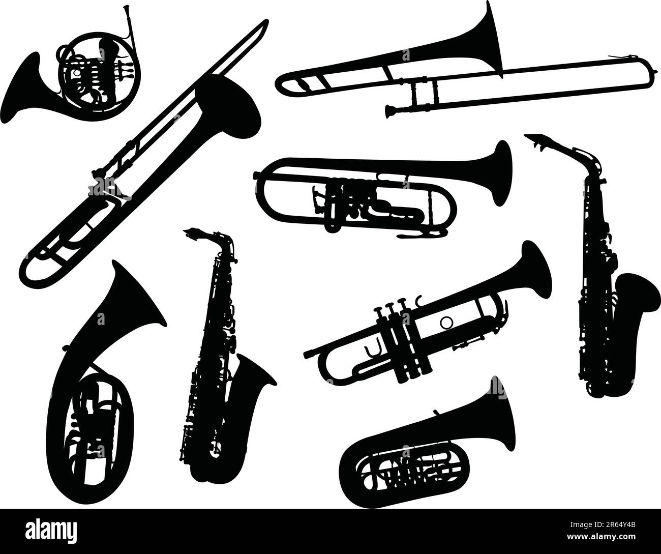 Set of different vector silhouettes wind instruments Stock Vector Image ...
