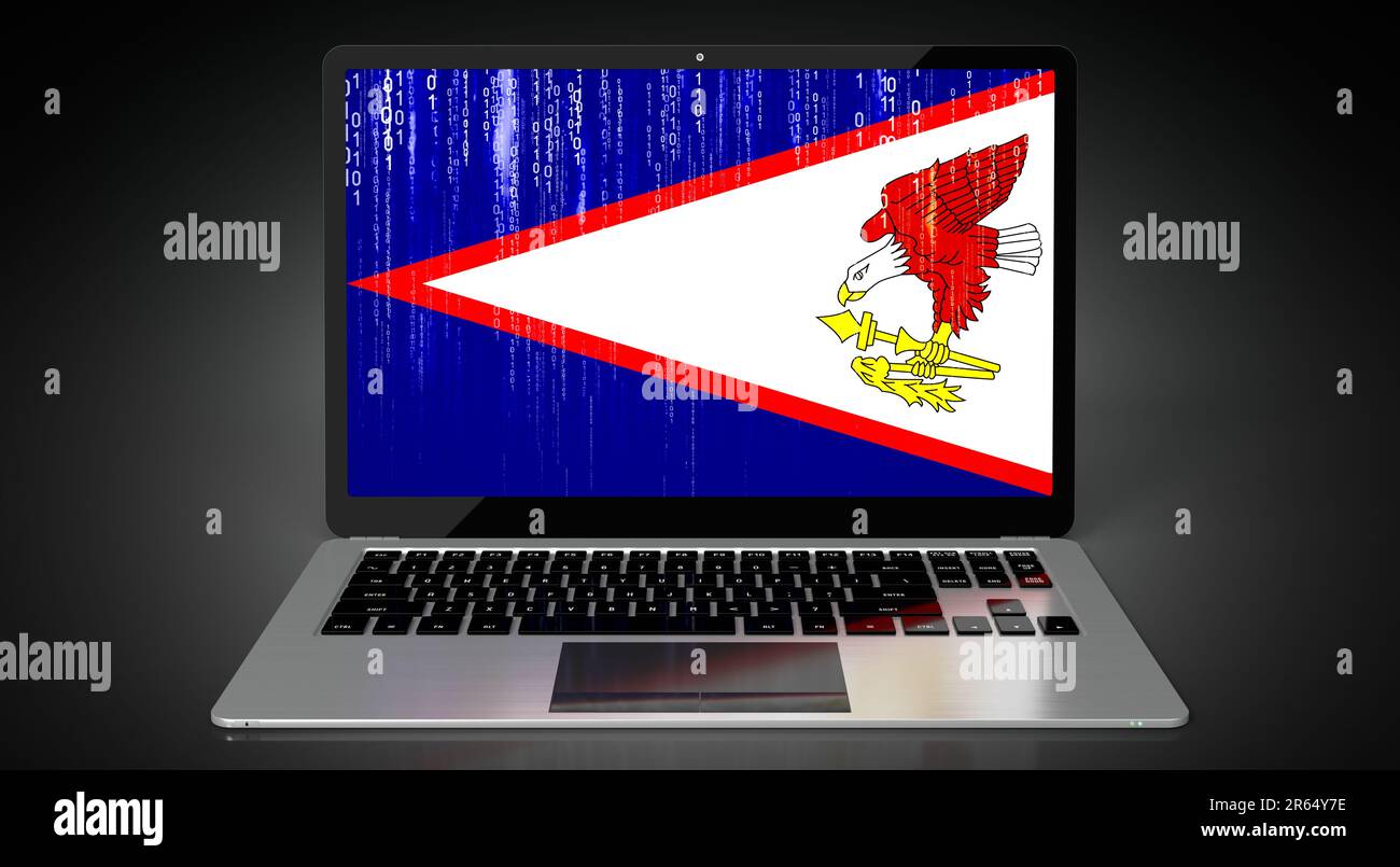 American Samoa - country flag and binary code on laptop screen - 3D ...