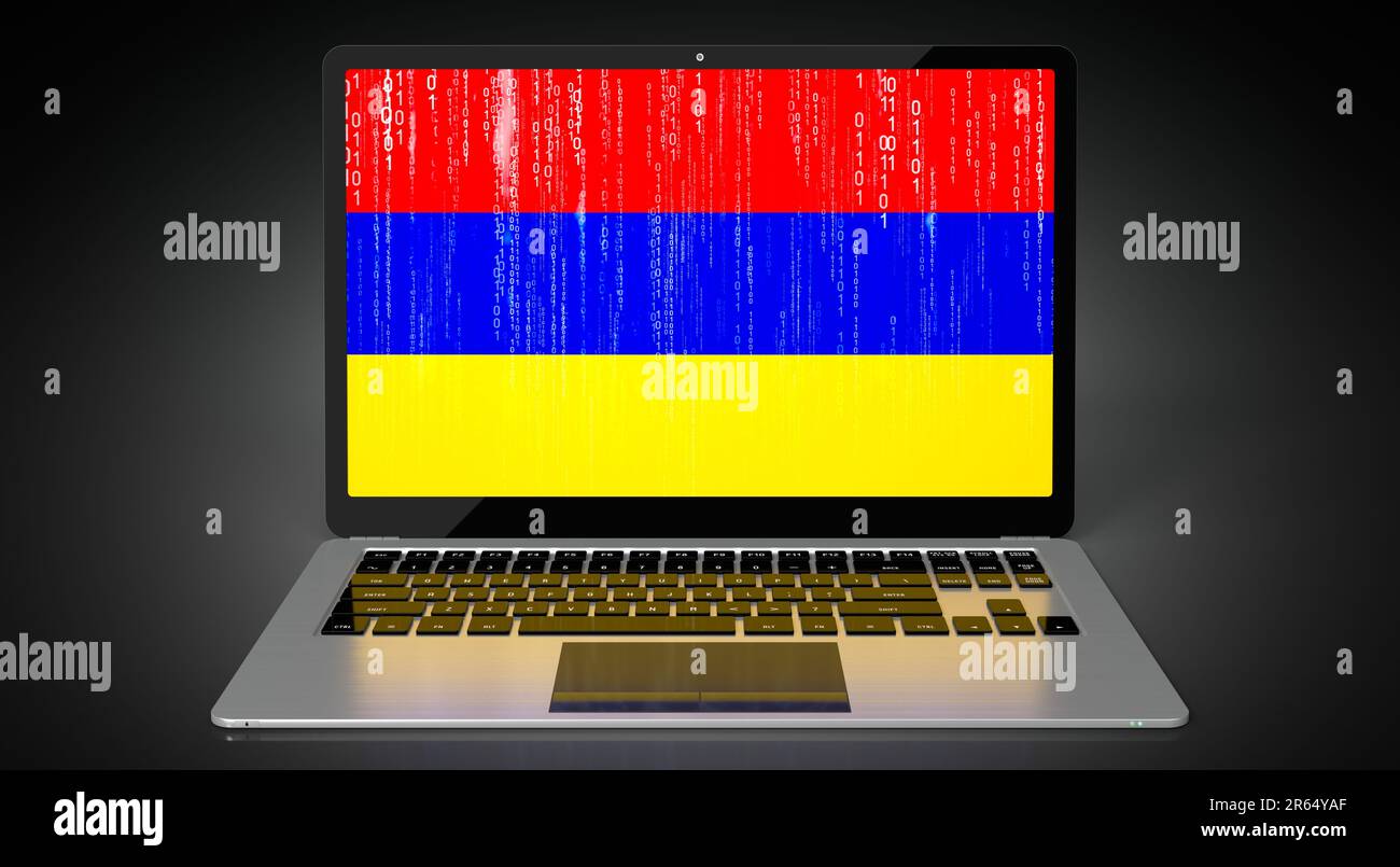 Armenia - country flag and binary code on laptop screen - 3D ...