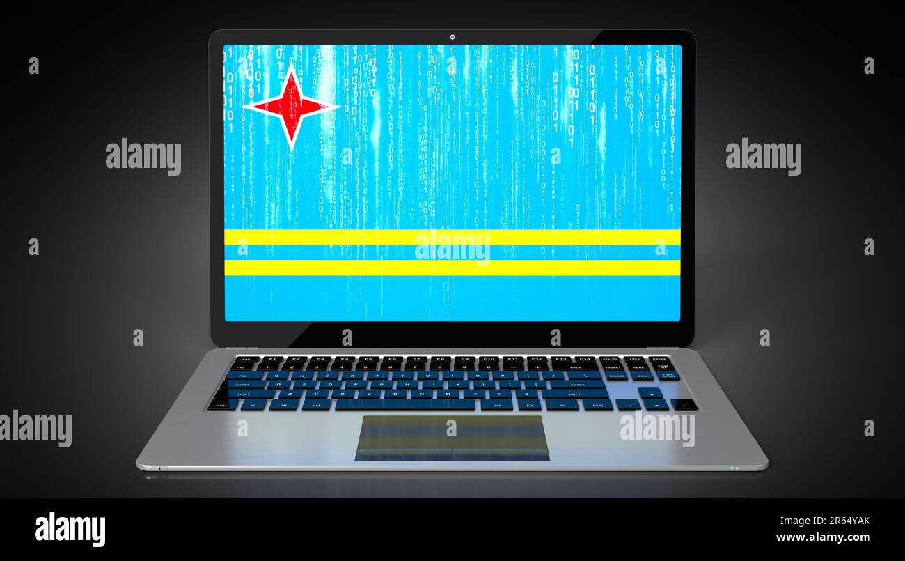 Aruba - country flag and binary code on laptop screen - 3D illustration ...