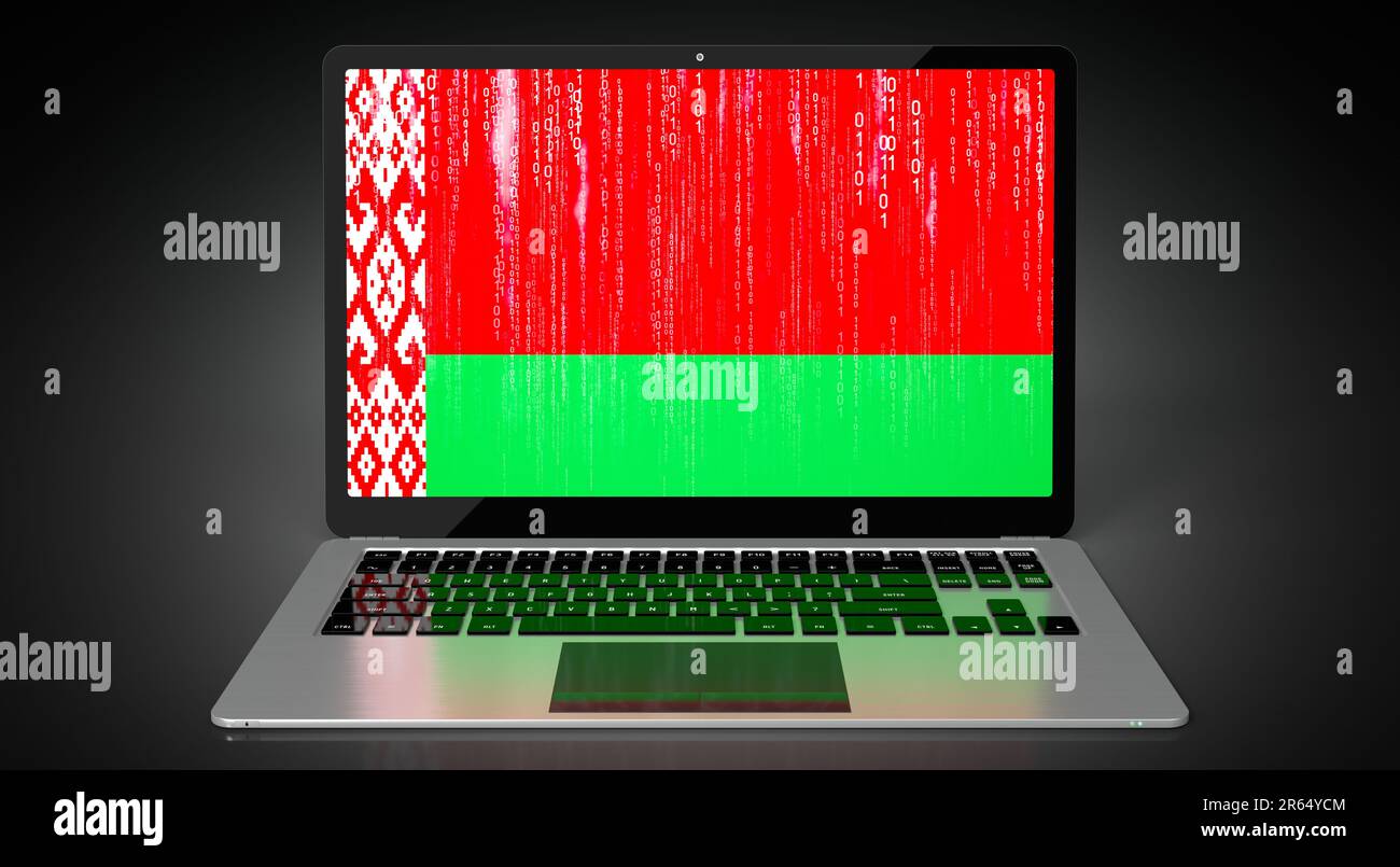 Belarus - country flag and binary code on laptop screen - 3D ...