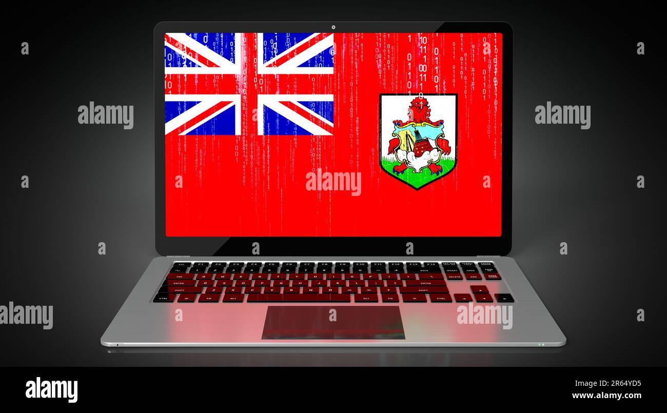 Bermuda - country flag and binary code on laptop screen - 3D ...
