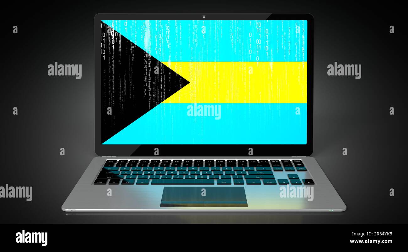 Bahamas - country flag and binary code on laptop screen - 3D ...