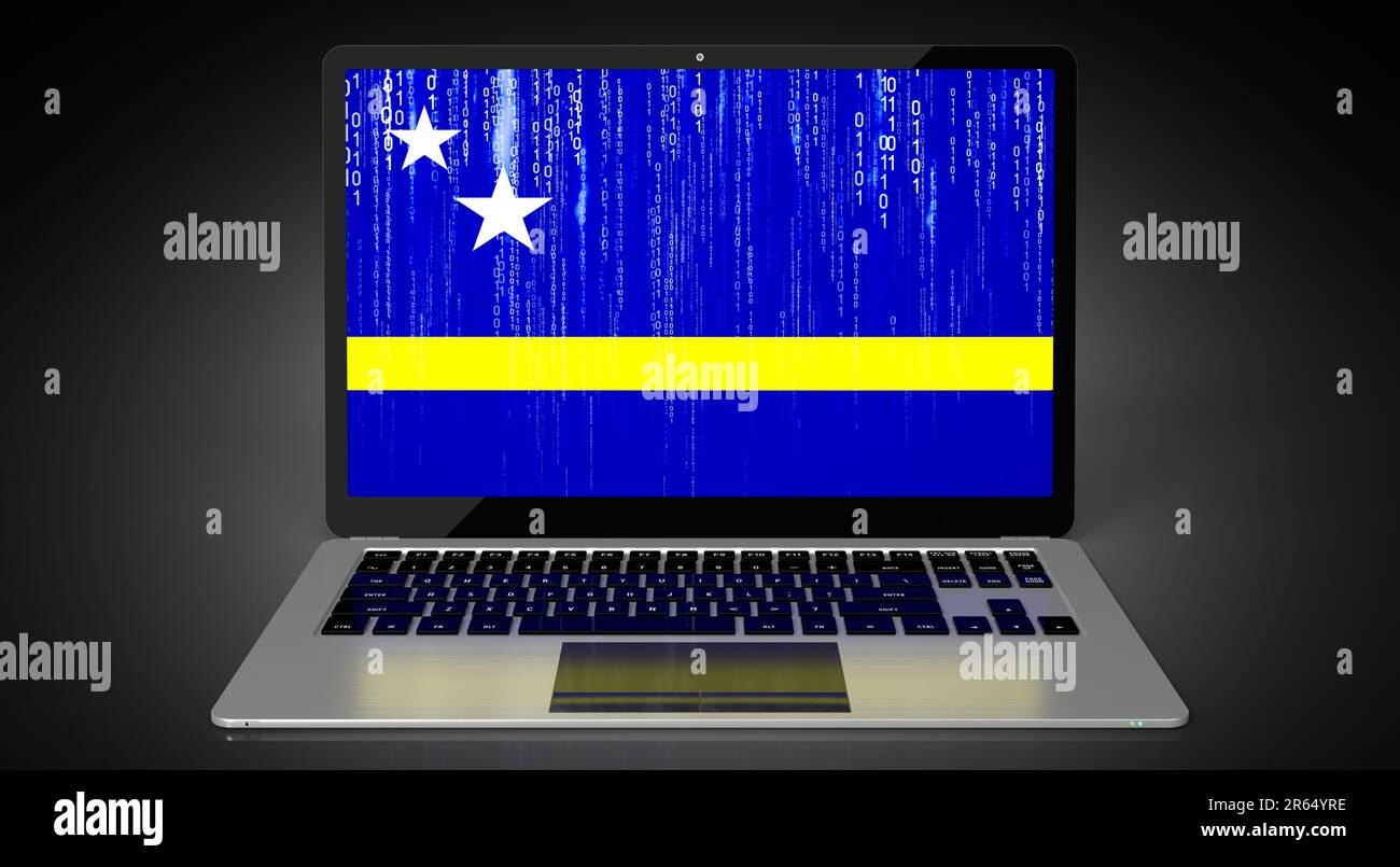 Curacao - country flag and binary code on laptop screen - 3D ...