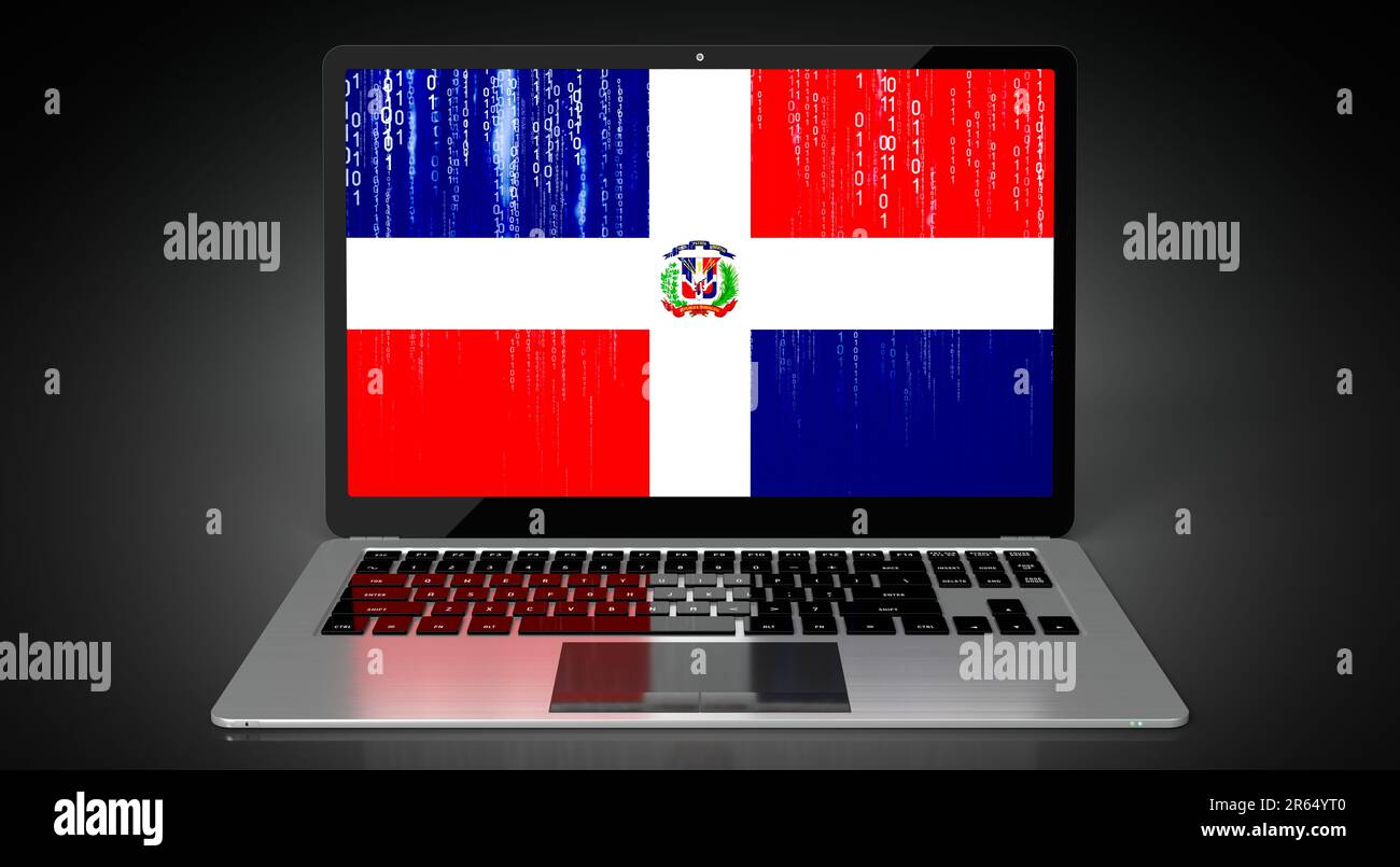 Dominican Republic - country flag and binary code on laptop screen - 3D ...