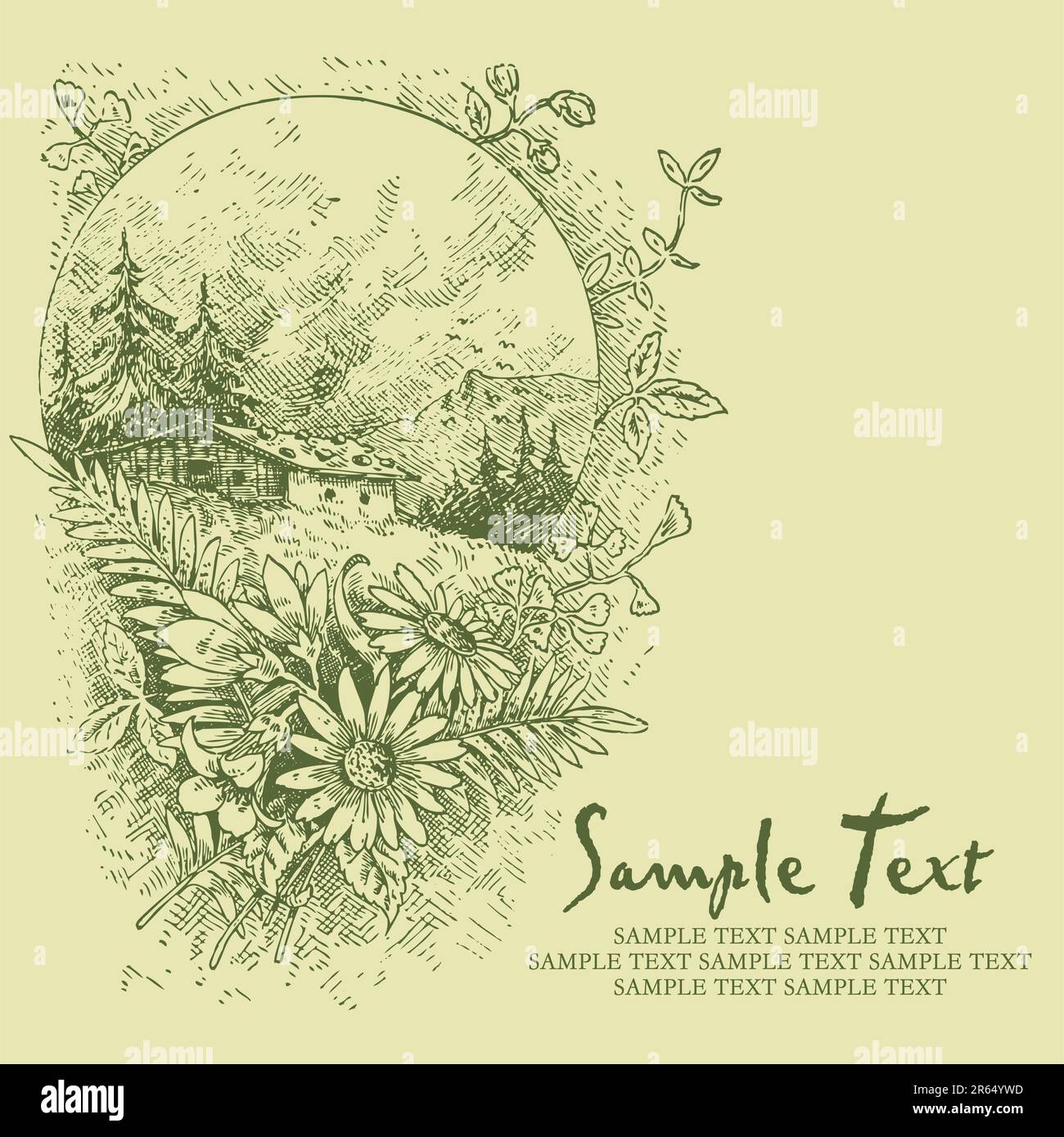 vintage card with antique engraving, scalable and editable vector ...