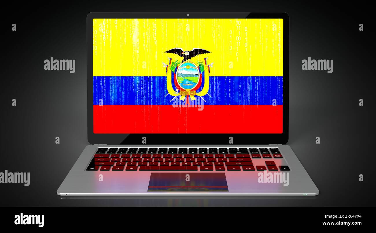Ecuador - country flag and binary code on laptop screen - 3D ...
