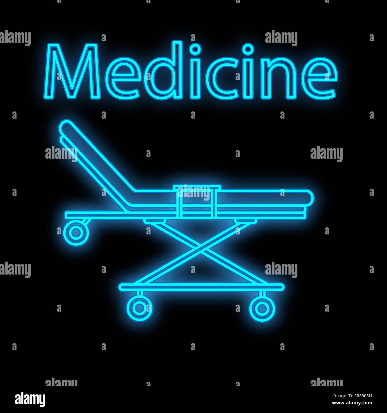 Bright luminous blue medical digital neon sign for a pharmacy or ...