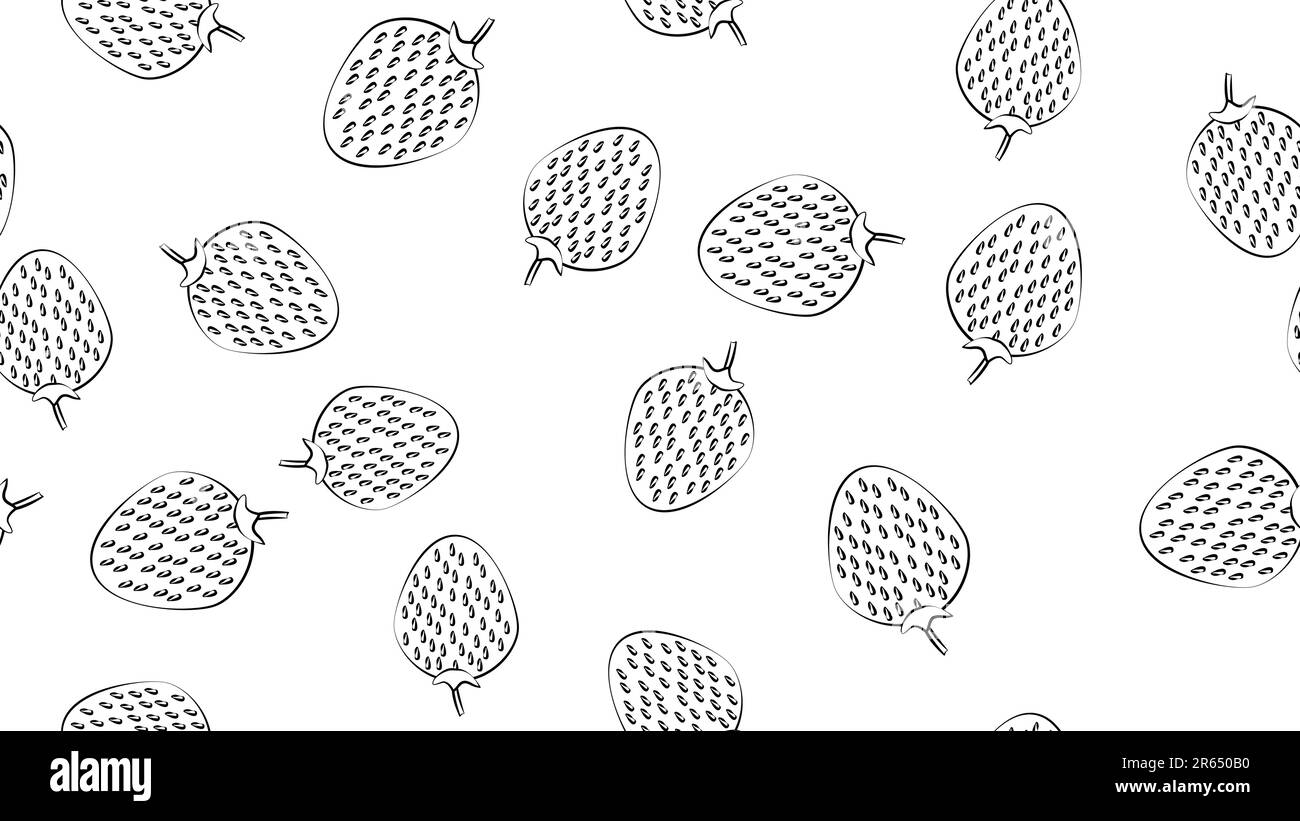 Vector black and white strawberry seamless pattern background ...