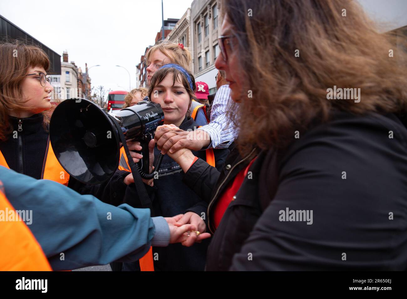 London, England, UK 7 June 2023 Angry woman, and other members of the ...