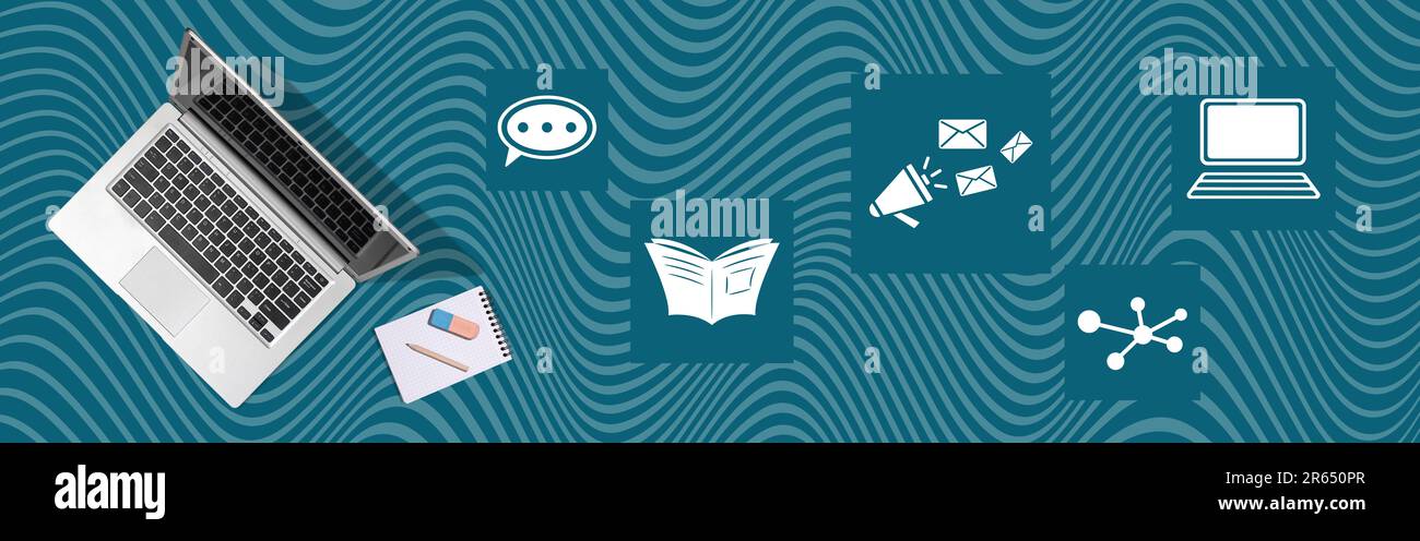 Top view of laptop with symbol of newsletter concept Stock Photo - Alamy