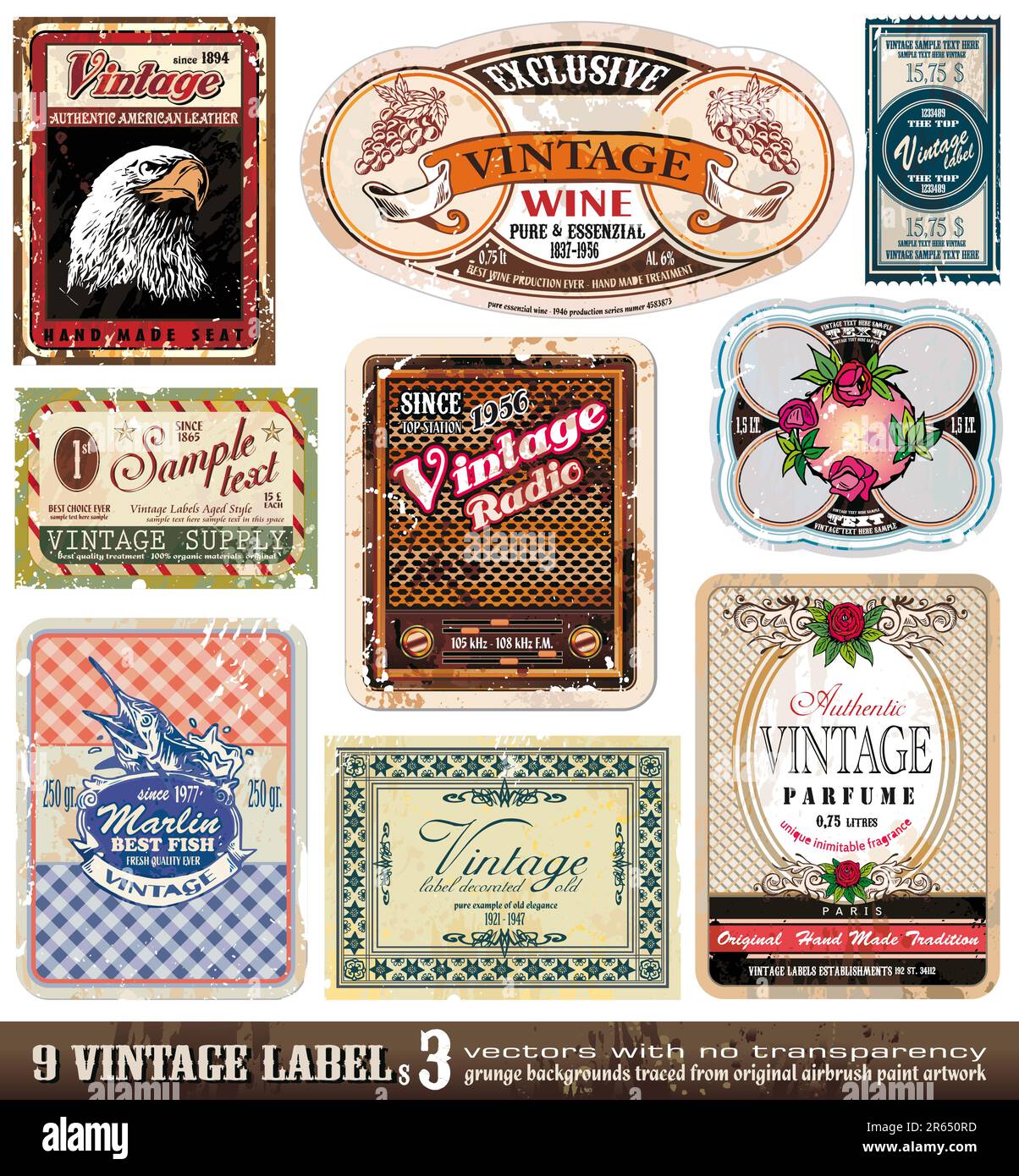 Vintage Labels Collection - 9 design elements with original antique ...