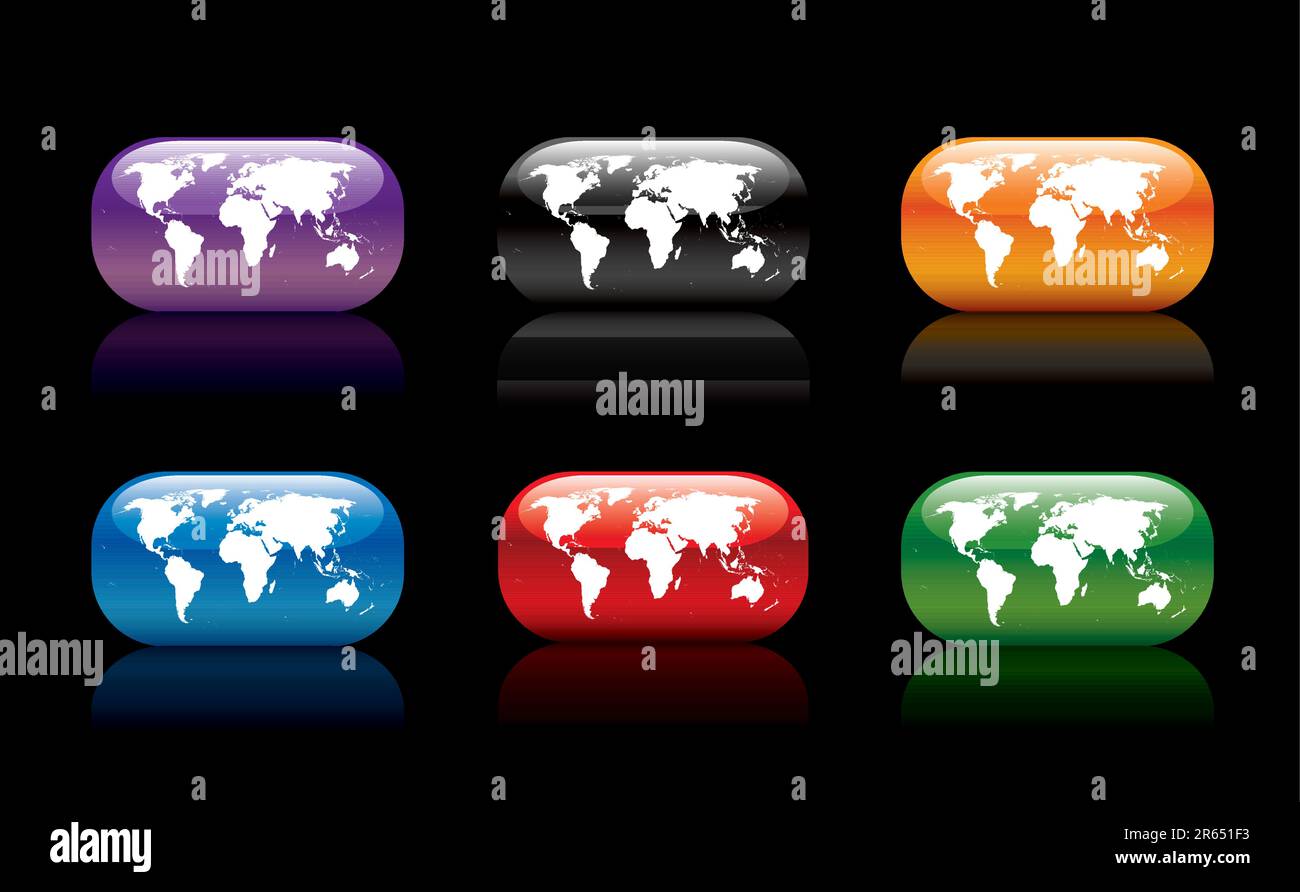 very detailed globe buttons on black - available in vector EPS format ...