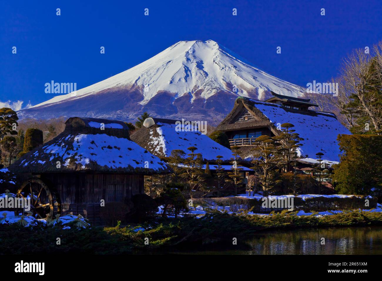 Fuji and thatched houses Stock Photo - Alamy