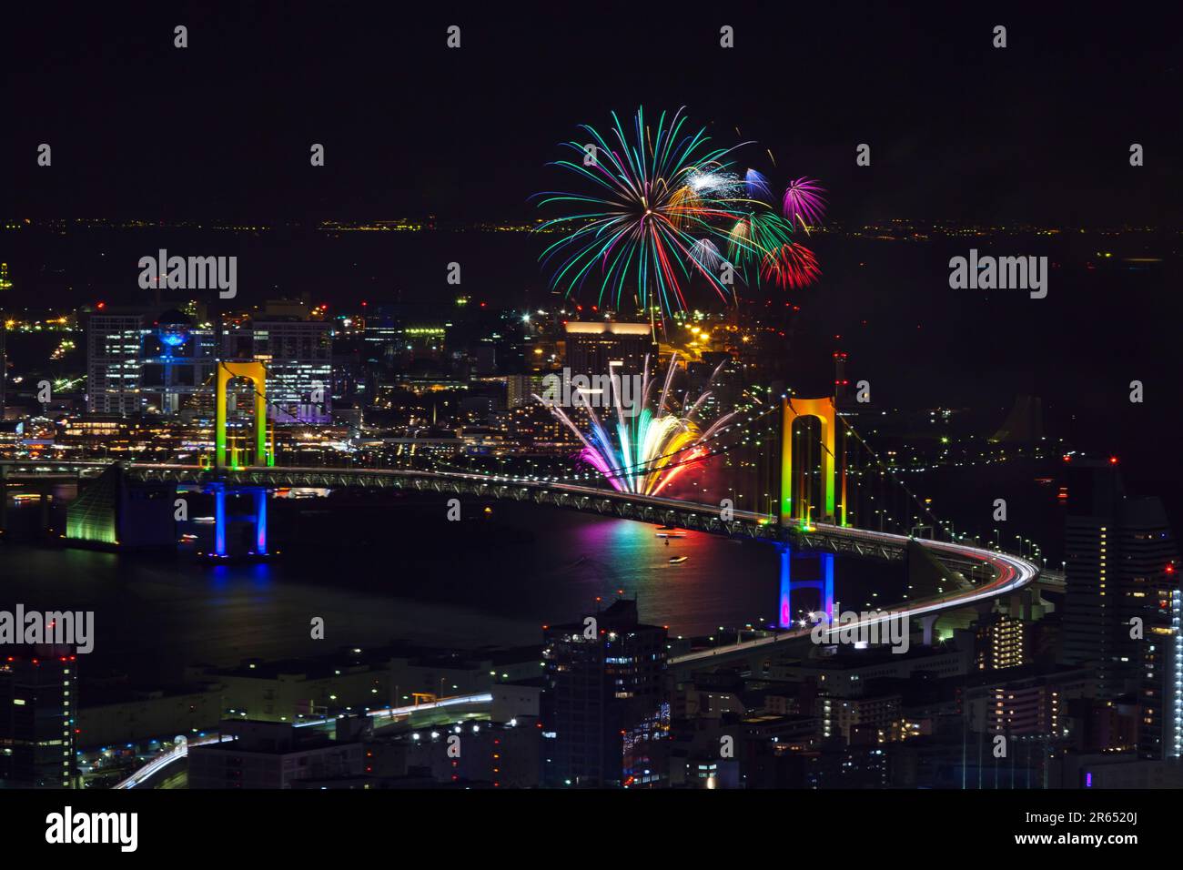 Odaiba Rainbow Fireworks Display as seen from Tokyo Tower Stock Photo ...