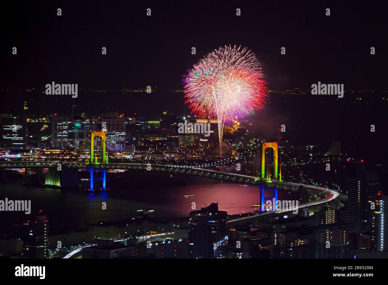 Odaiba Rainbow Fireworks Display as seen from Tokyo Tower Stock Photo ...