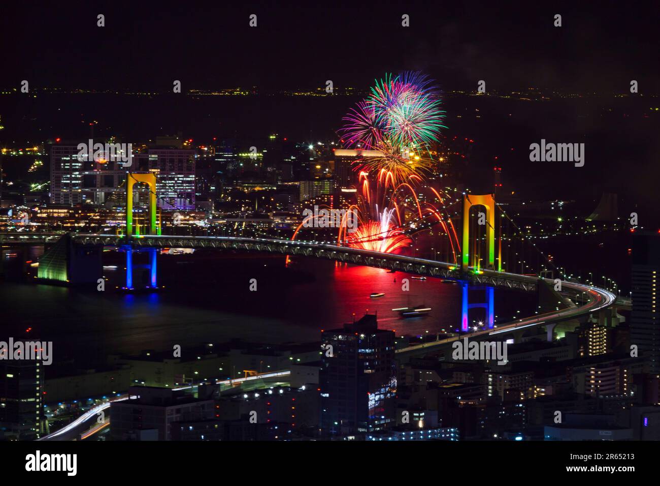 Odaiba Rainbow Fireworks Display as seen from Tokyo Tower Stock Photo ...
