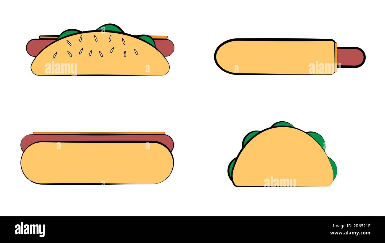 Fast food. Junk food and snacks, hamburger, taco, french fries, donut ...