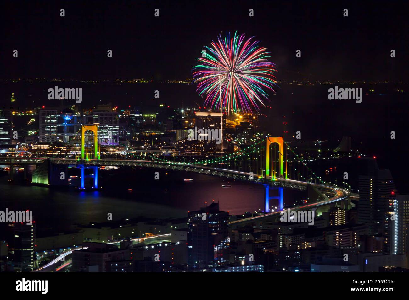 Odaiba Rainbow Fireworks Display as seen from Tokyo Tower Stock Photo ...