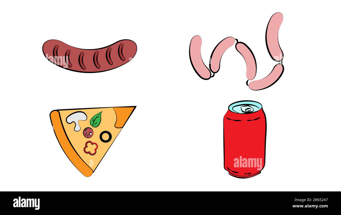 Fast food icons. Hamburger pizza sausages snacks sandwich ice cream ...