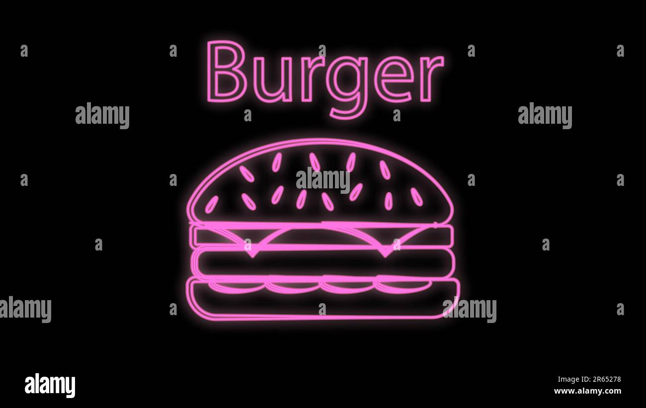 Burger neon glowing sign. Bright vector label of burger and lettering ...