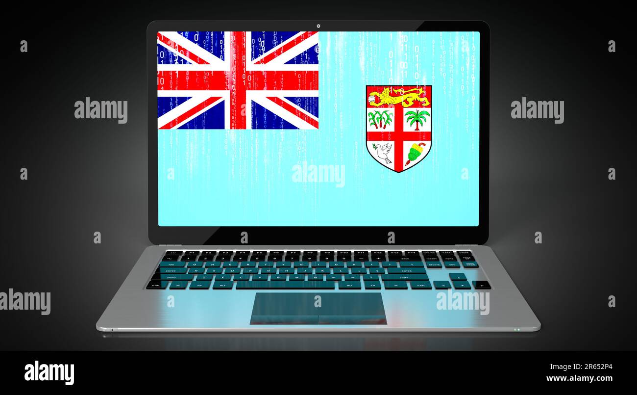 Fiji - country flag and binary code on laptop screen - 3D illustration ...