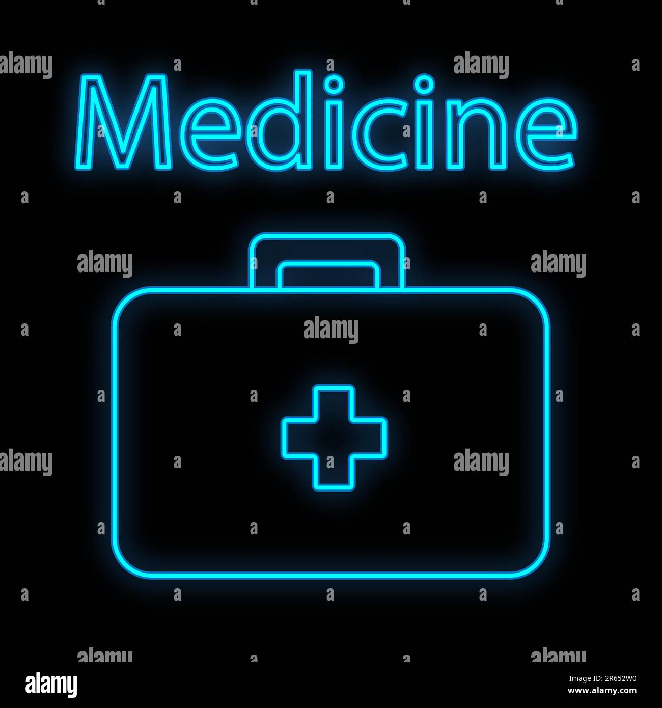 Bright luminous blue medical digital neon sign for a pharmacy or ...