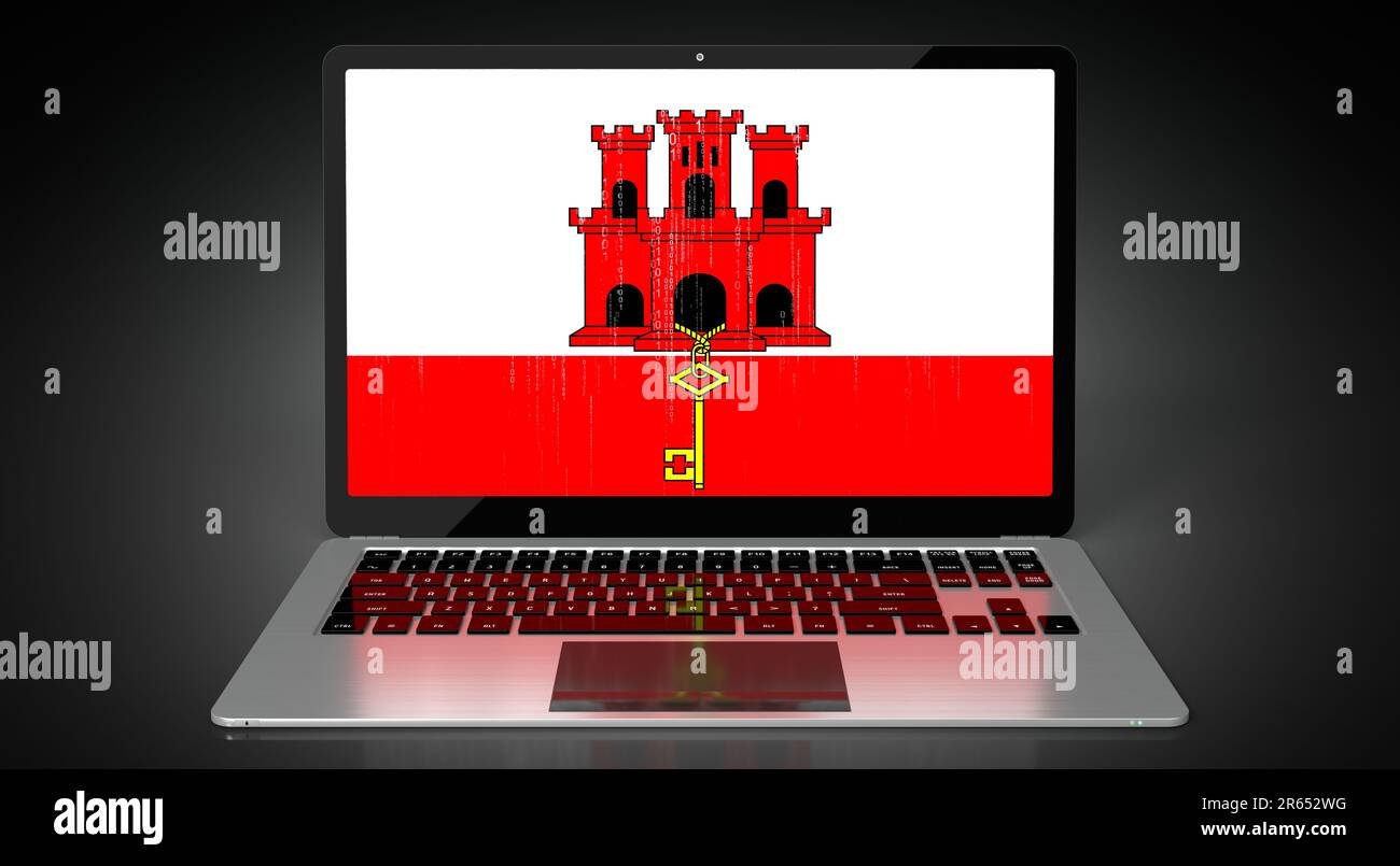 Gibraltar - country flag and binary code on laptop screen - 3D ...