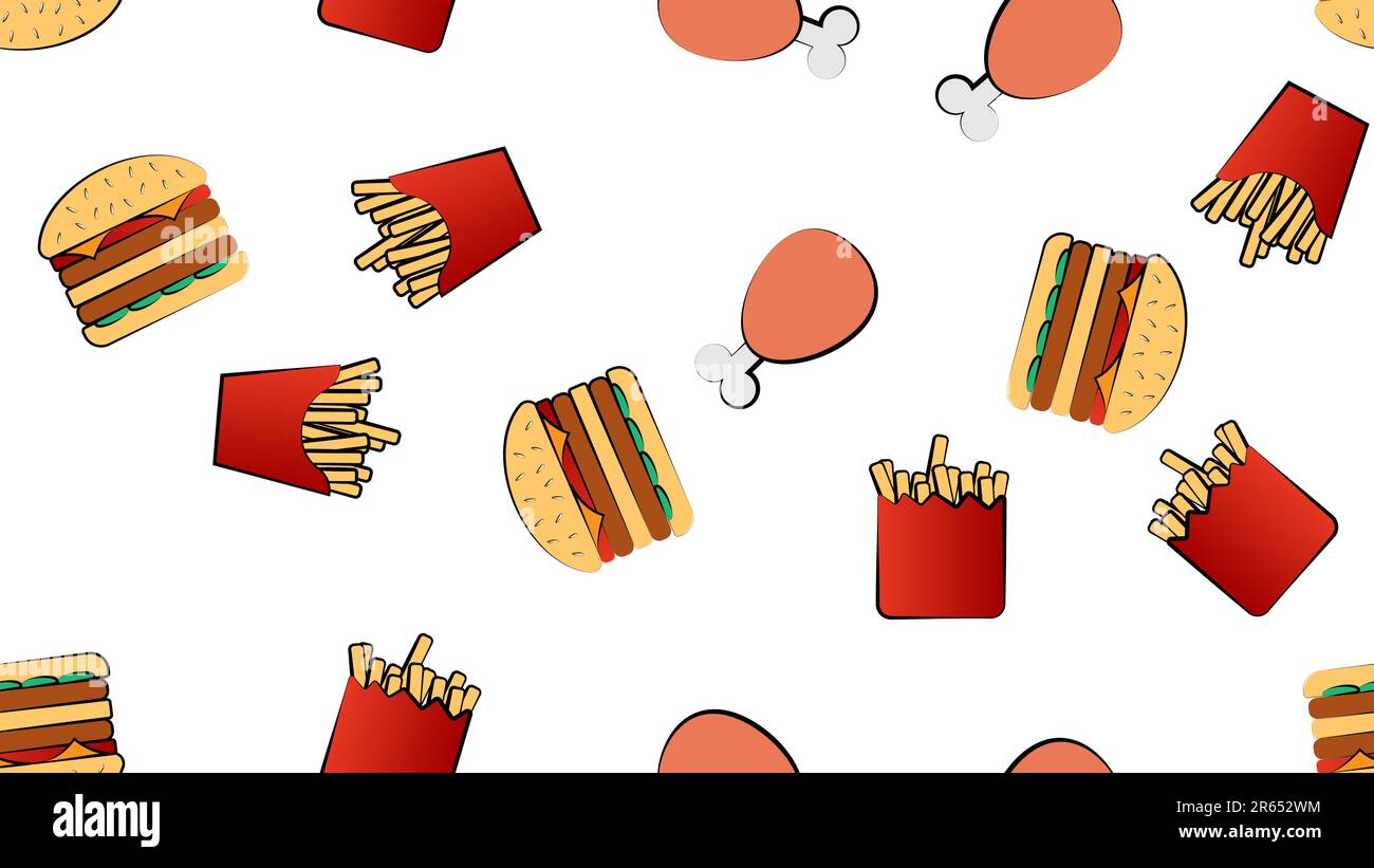Seamless endless pattern of different delicious hearty hot fries ...