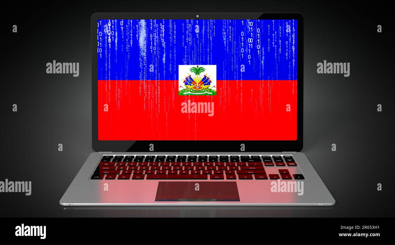 Haiti - country flag and binary code on laptop screen - 3D illustration ...